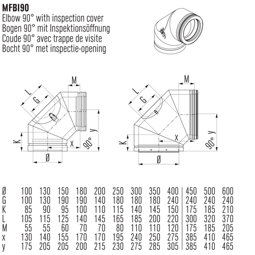 200mm Inspectiebocht 90° - MFBI 90 - Verwarmland